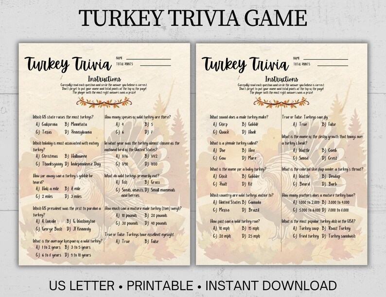 Turkey Trivia, Thanksgiving Trivia Game for Family, Friends, Kids, and ...