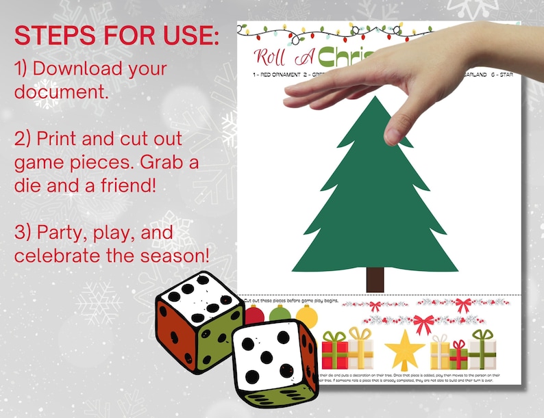 Printable Christmas Dice Game Roll A Christmas Tree Holiday - Etsy