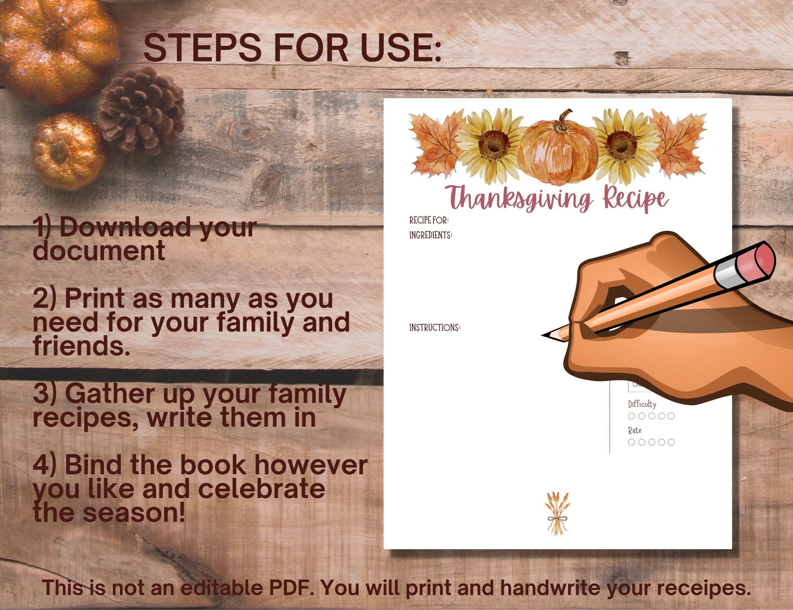 Printable Recipe Planner Book Thanksgiving Recipe Cards - Etsy