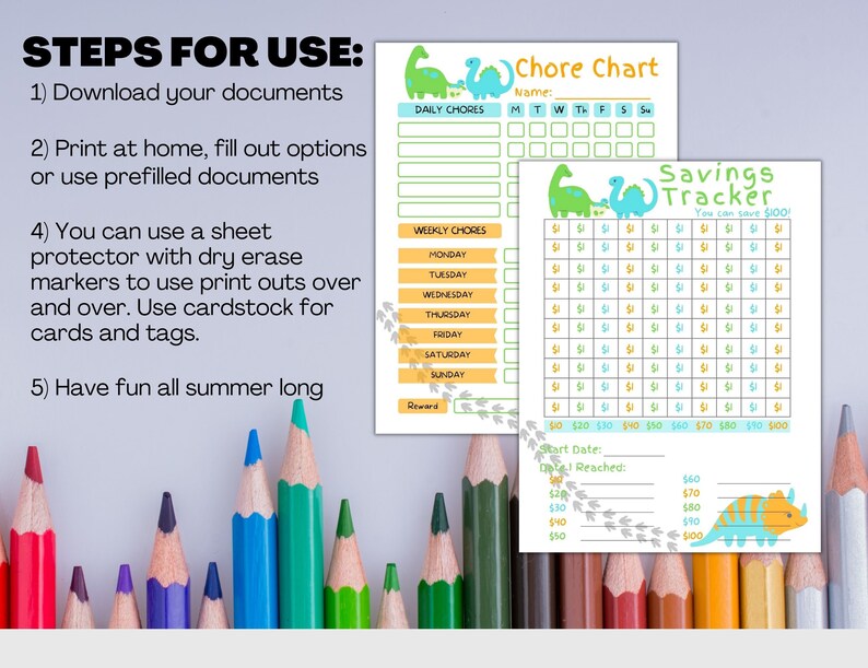 Printable Dinosaur Themed Family Management, Kid Planners, Charts, and ...