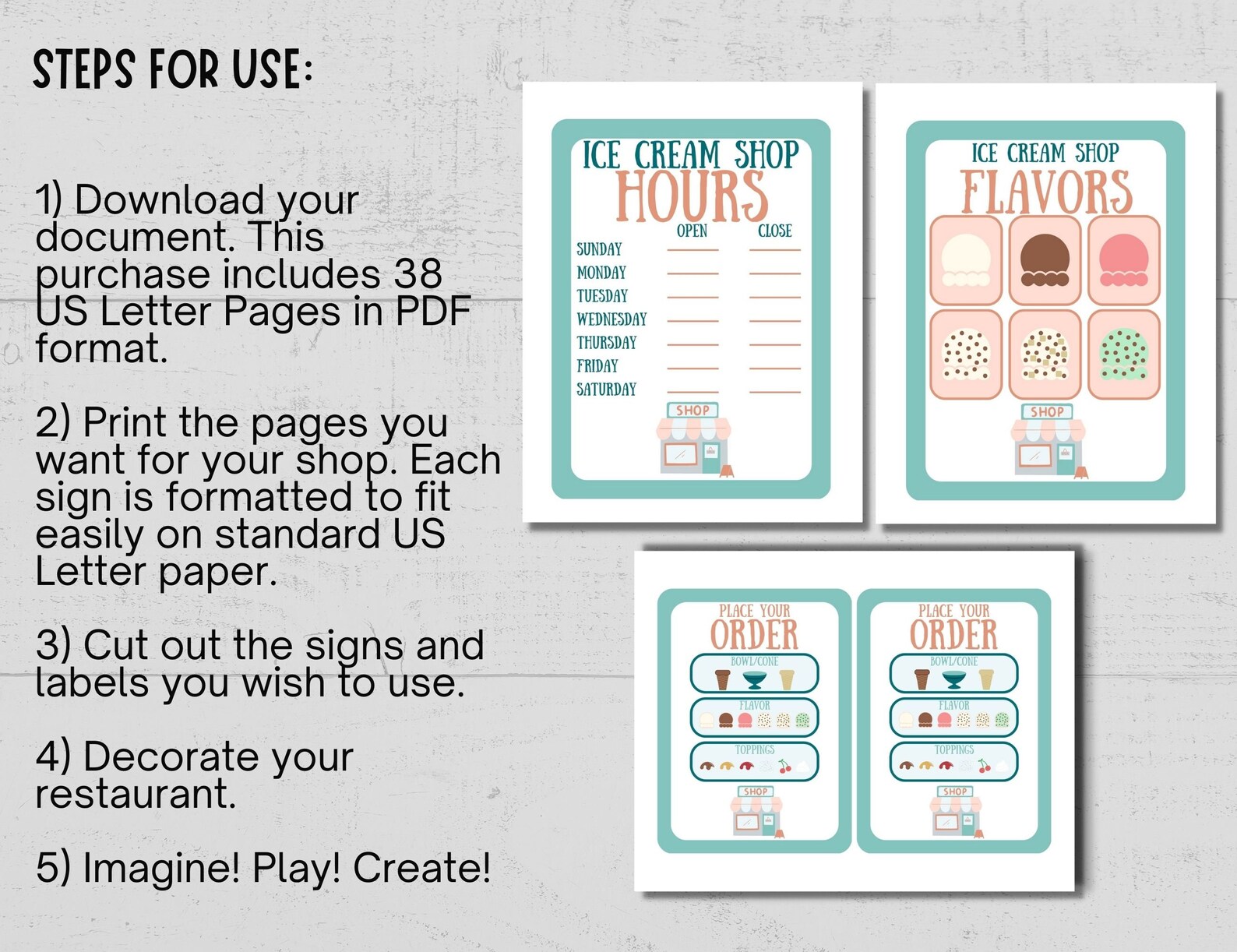 Pretend Play Ice Cream Parlor Printable Bundle, Shop Dramatic Play ...
