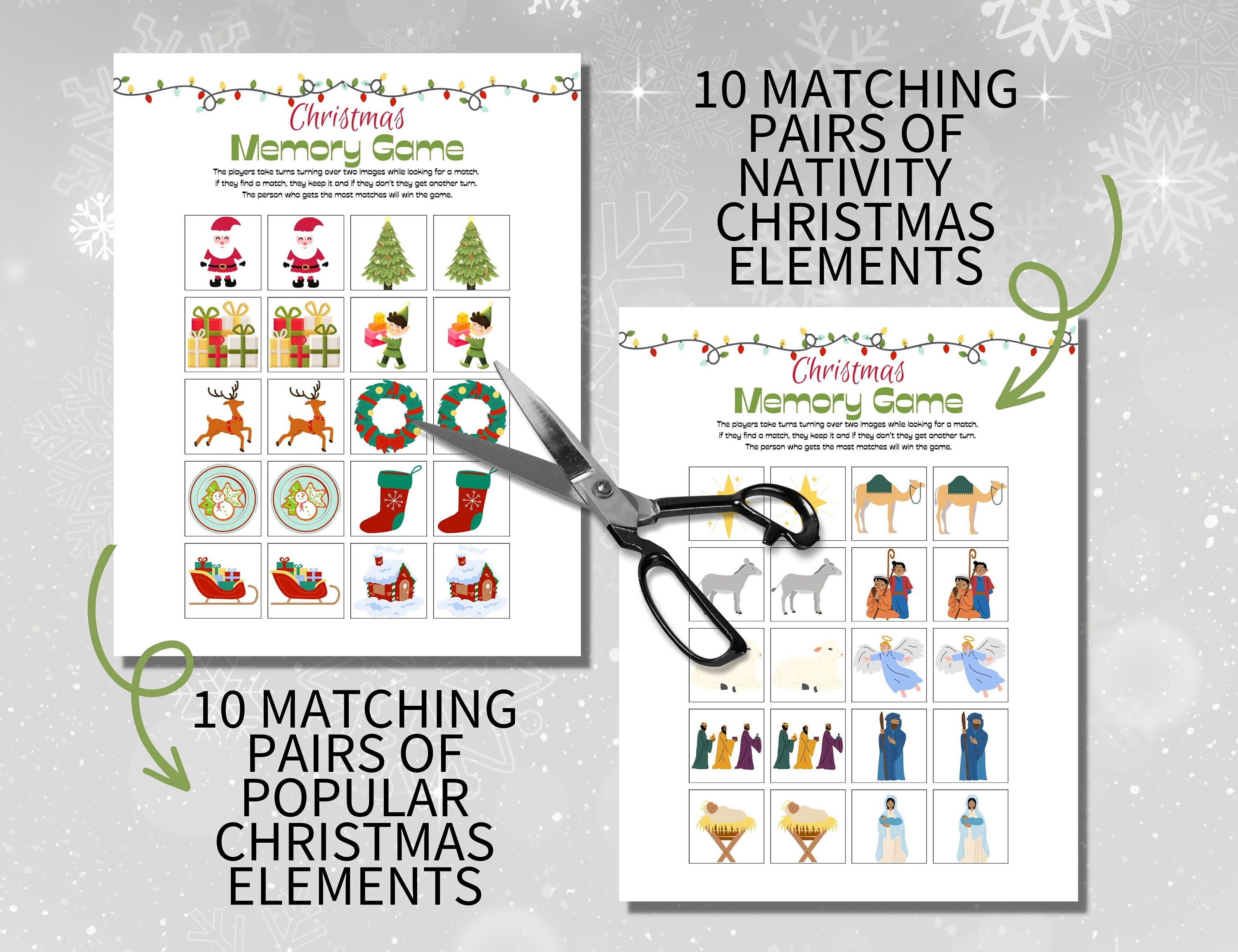 Christmas Memory Game, Printable Holiday Matching Card Game, Christmas ...