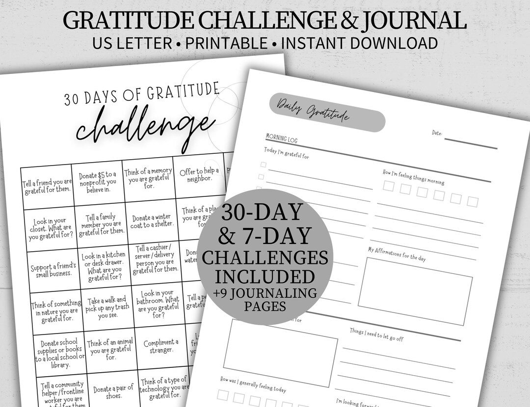 Gratitude Challenge and Gratitude Journal, Printable 30 Day and 7 Day ...