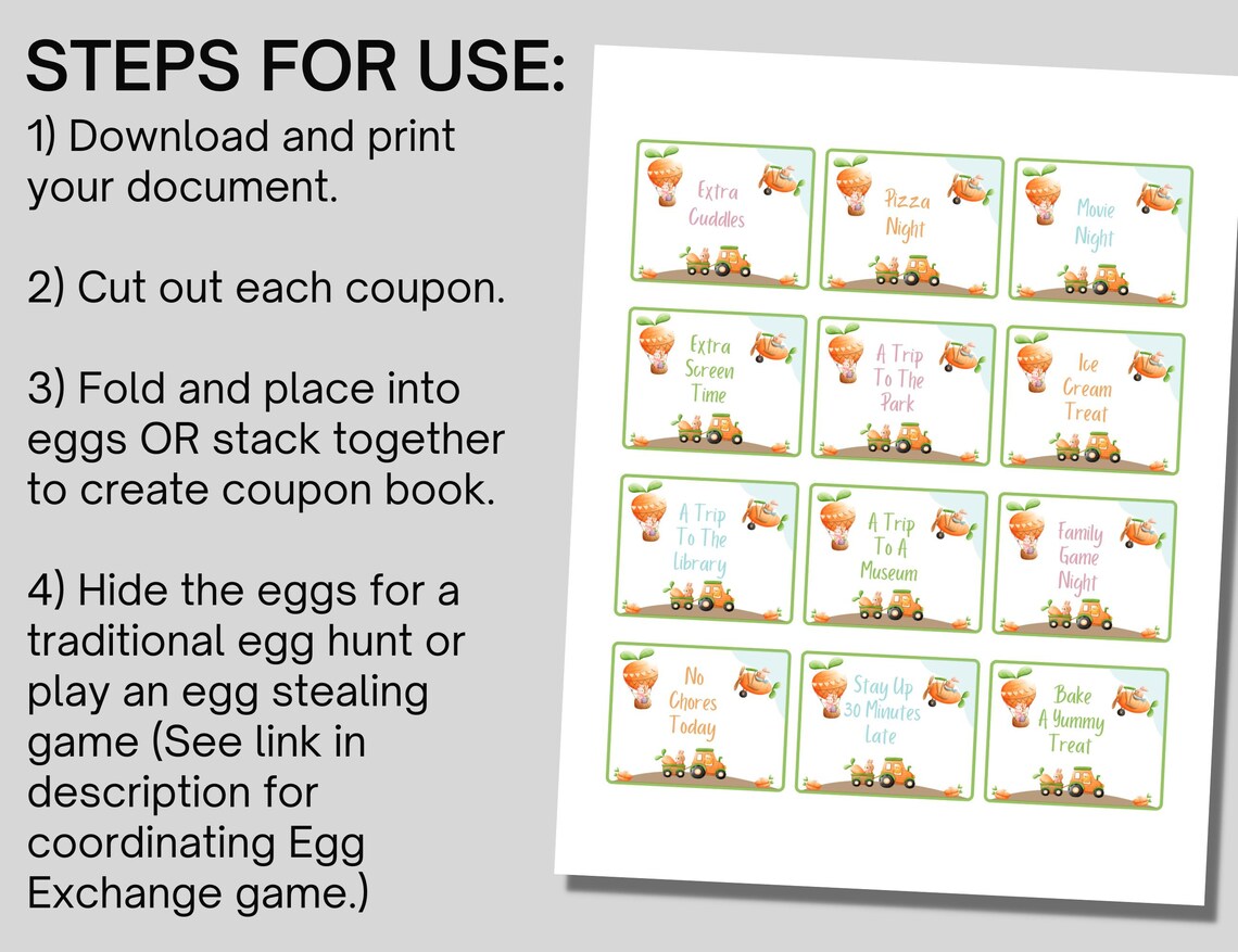 Printable Easter Egg Coupons, Easter Egg Filler, Easter Gift for Kids ...