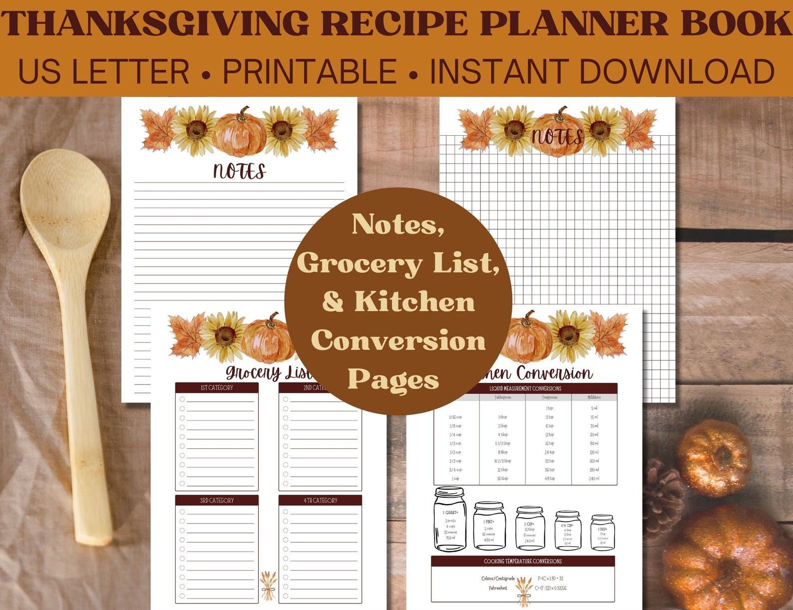 Printable Recipe Planner Book Thanksgiving Recipe Cards - Etsy