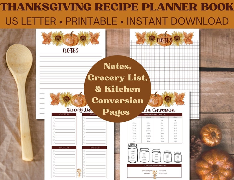 Printable Recipe Planner Book Thanksgiving Recipe Cards - Etsy