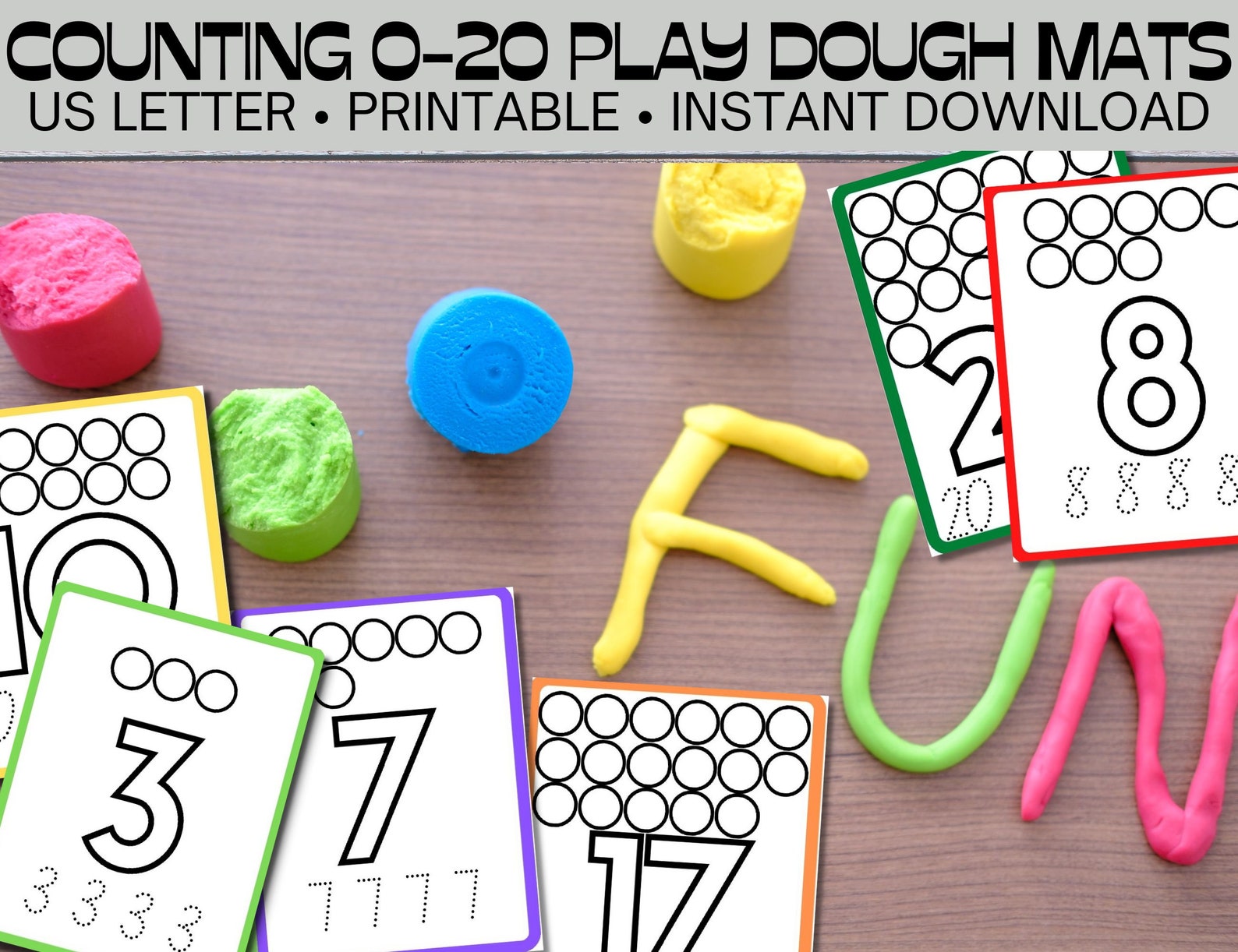 Printable Counting 0-20 Play Dough Mats Dry Erase Number - Etsy