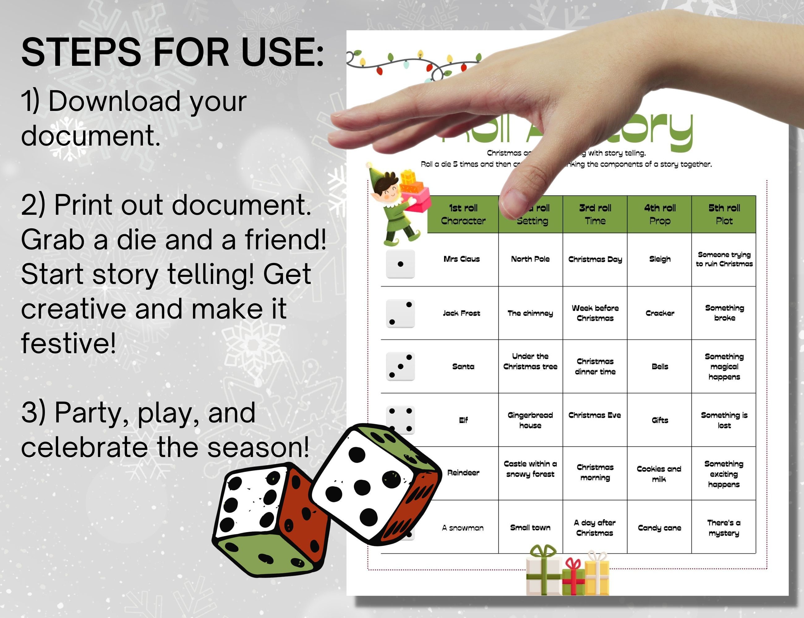 Christmas Roll A Story Dice Game, Printable Creative Story Telling ...