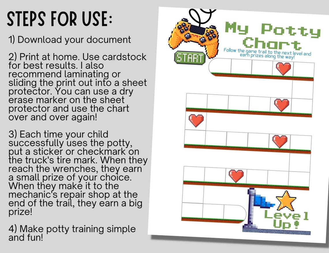 Gamer Potty Training Reward Chart for Toddler, Printable Toilet Routine ...
