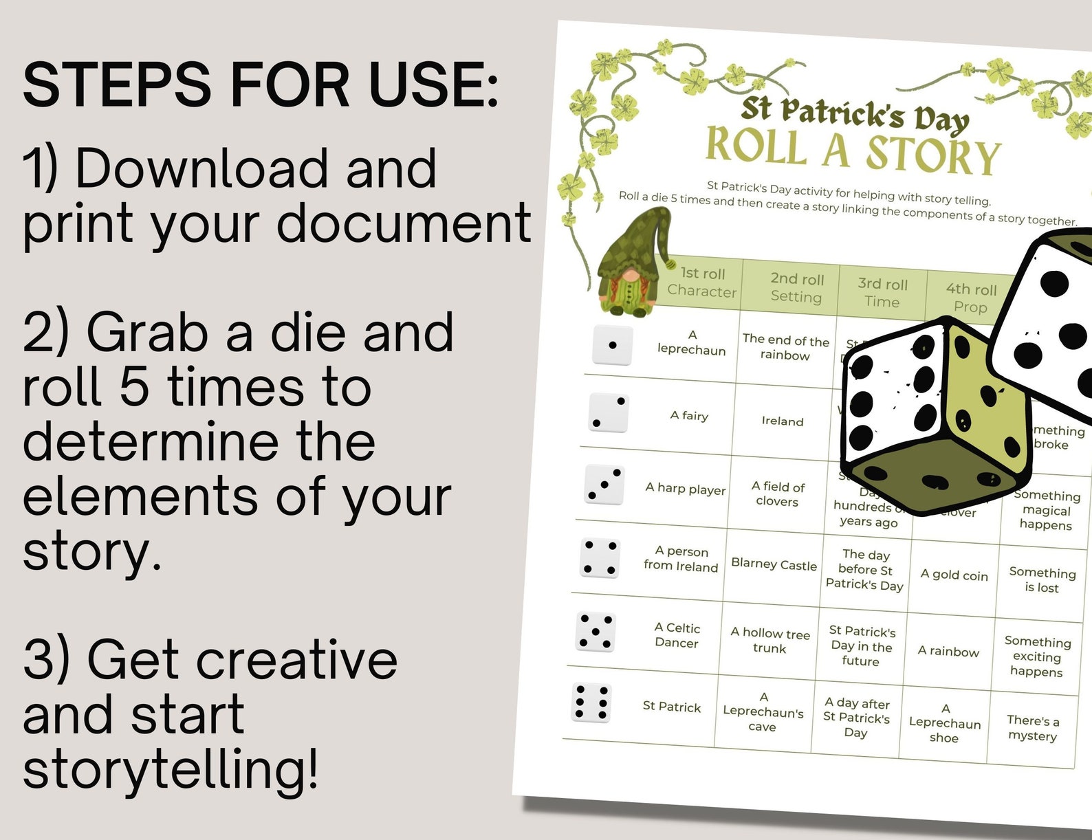 St Patrick's Day Roll A Story Dice Game, Printable Creative Story ...