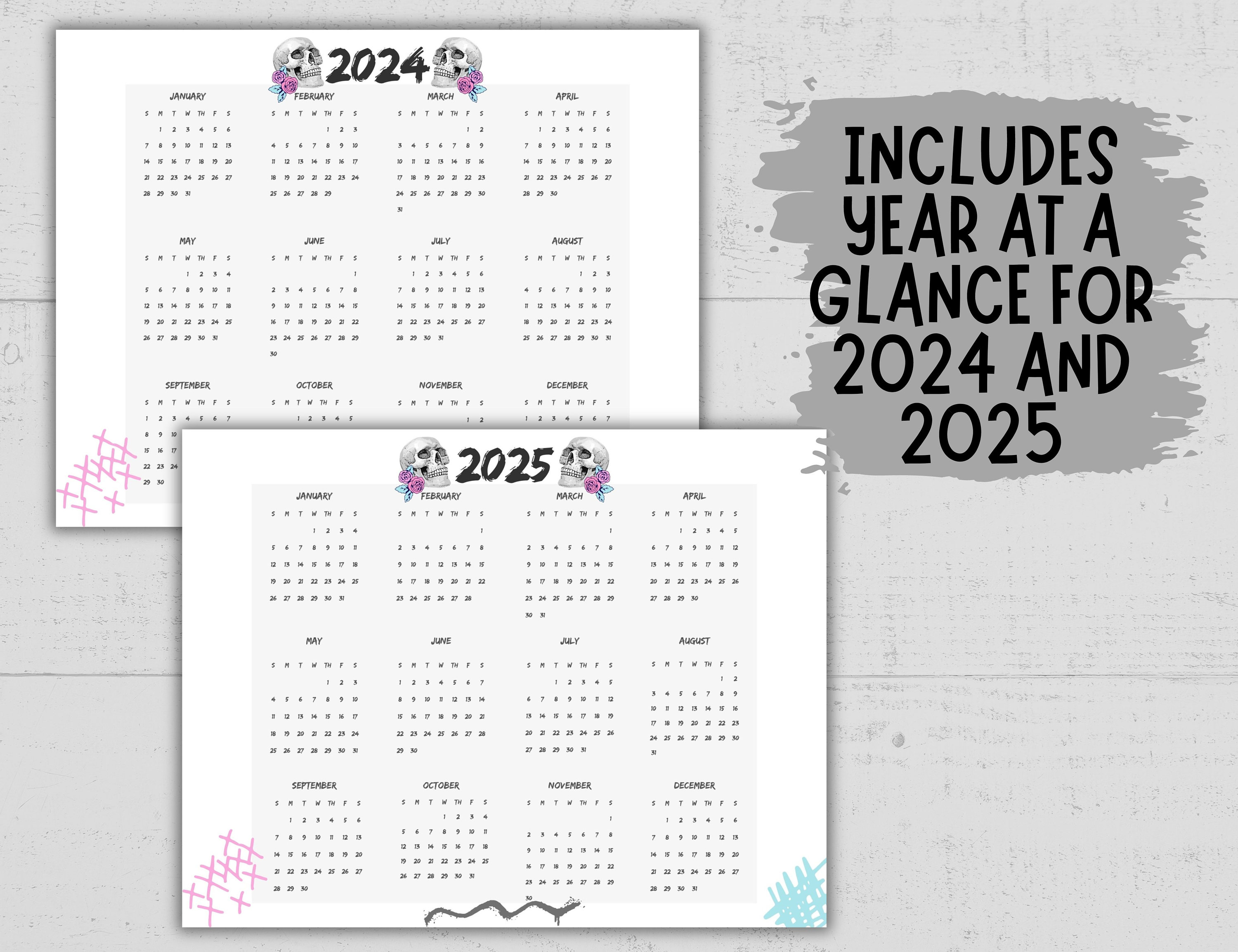 Printable Emo Punk 2024 2025 Calendar, Skull Monthly Calendar ...