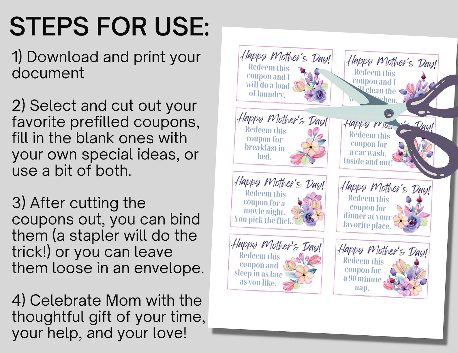 Mother's Day Coupon Book, Printable DIY Gift for Her, Coupons for Mom ...