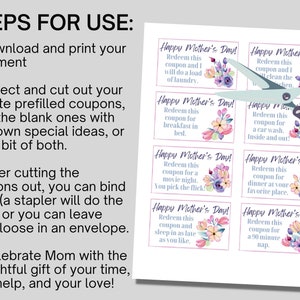 Mother's Day Coupon Book, Printable DIY Gift for Her, Coupons for Mom ...