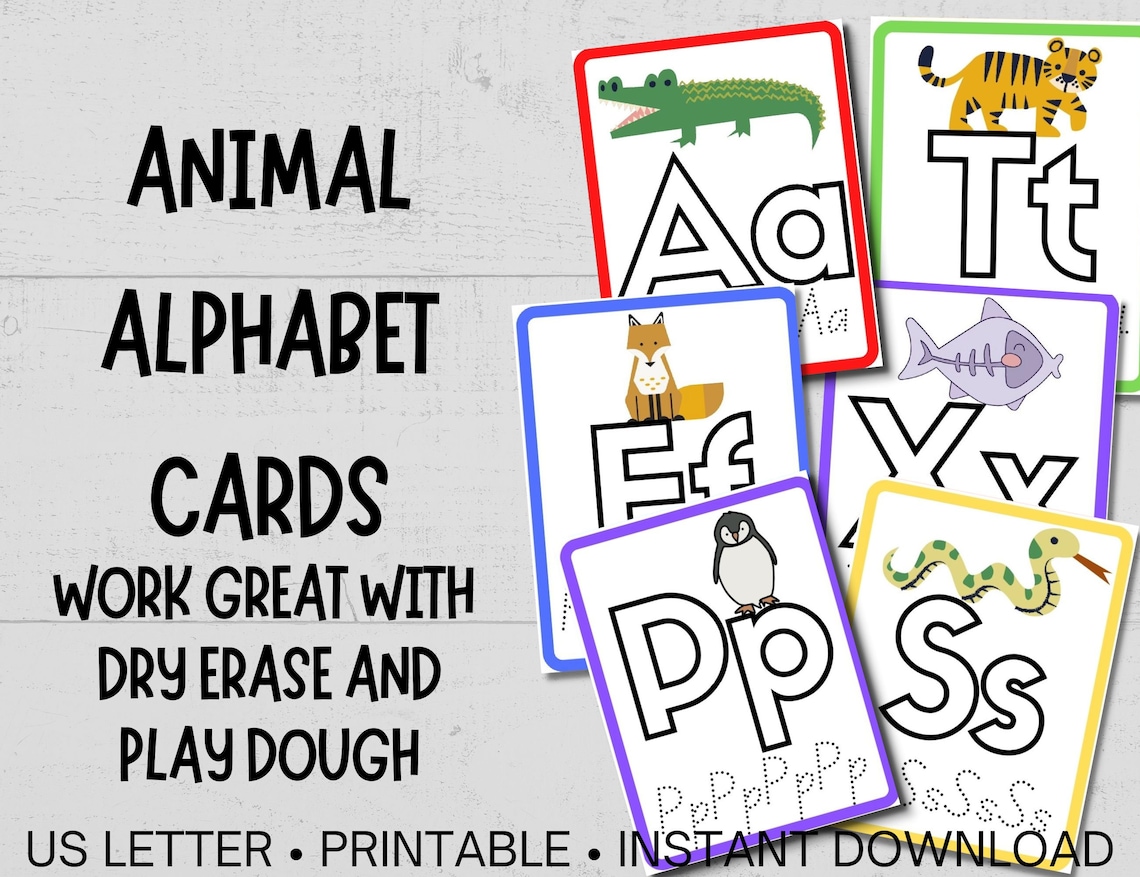 Printable Animal Alphabet Play Dough Mats Dry Erase Letter - Etsy