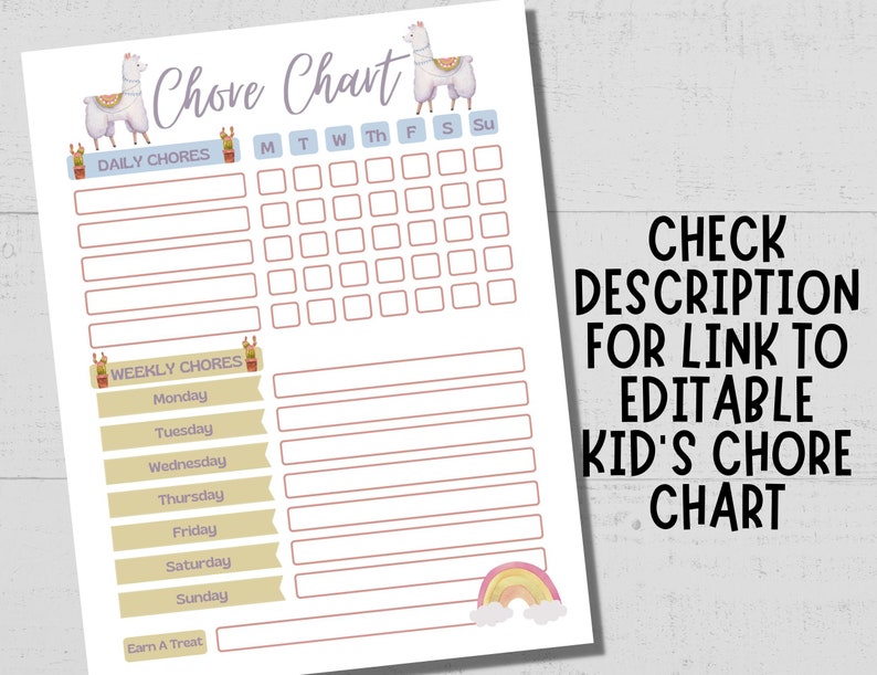 Printable Llama Reward Chart for Kids, Boho Responsibility and Routine ...