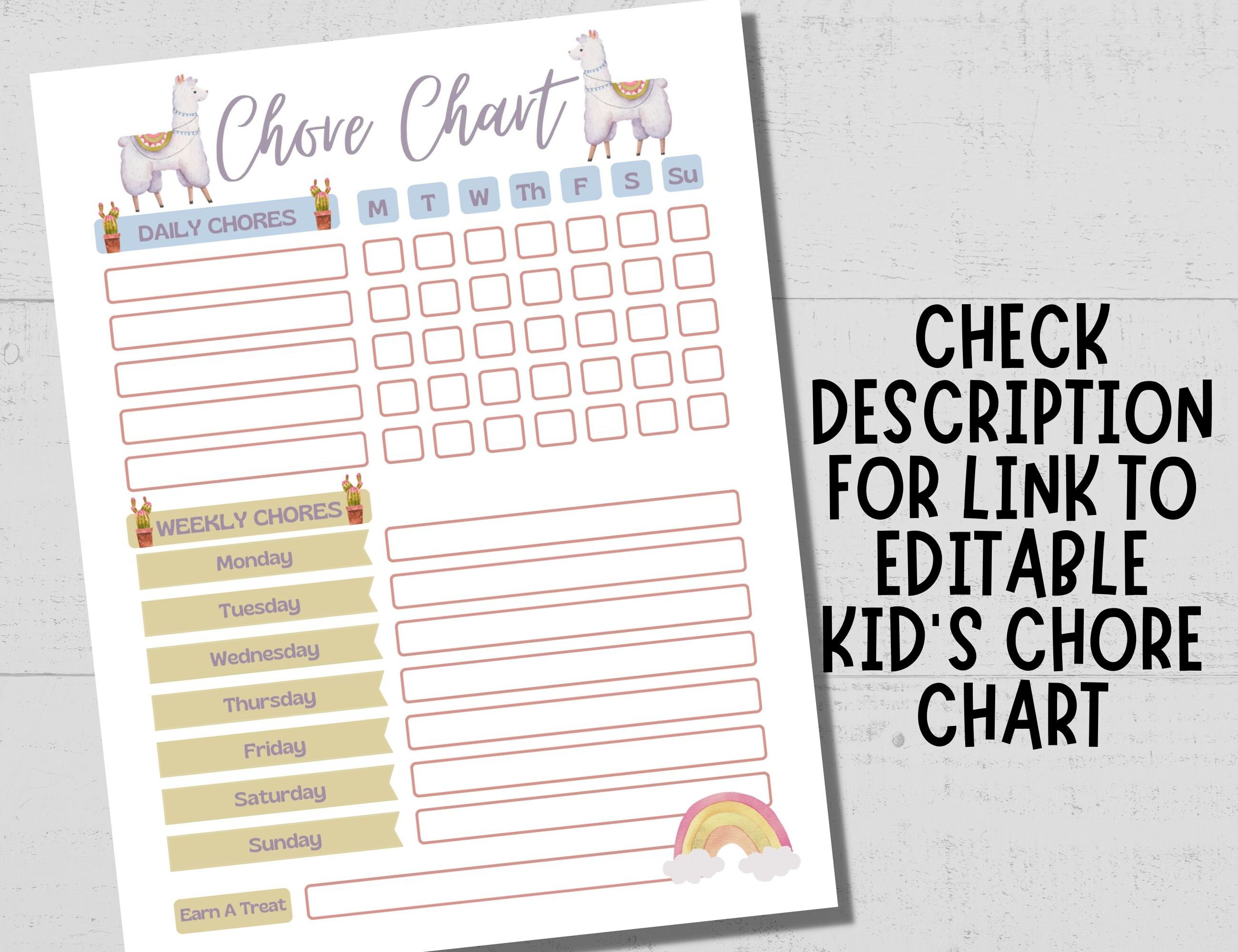 Printable Llama Reward Chart for Kids, Boho Responsibility and Routine ...