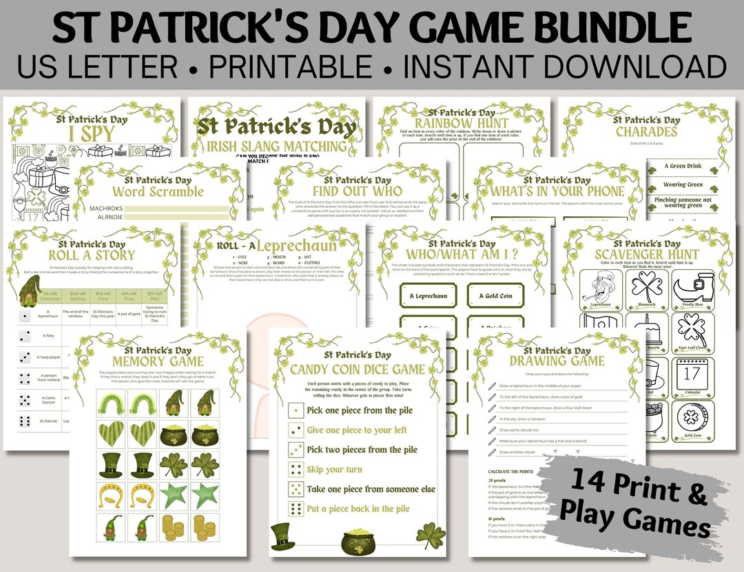 St Patrick's Day Printable Game Bundle, St Paddy's Day Classroom Games ...
