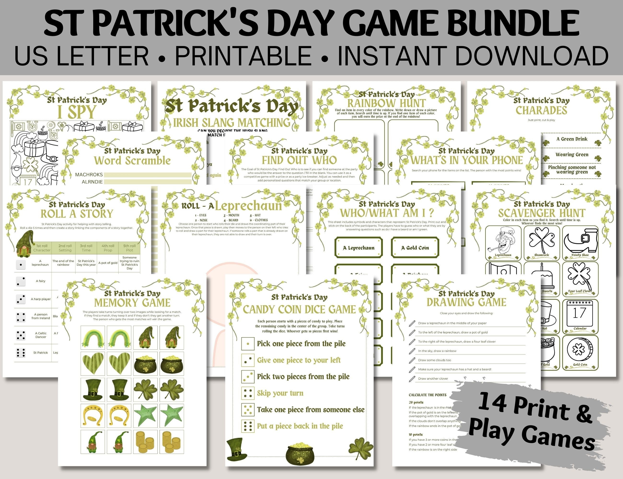 St Patrick's Day Printable Game Bundle, St Paddy's Day Classroom Games ...