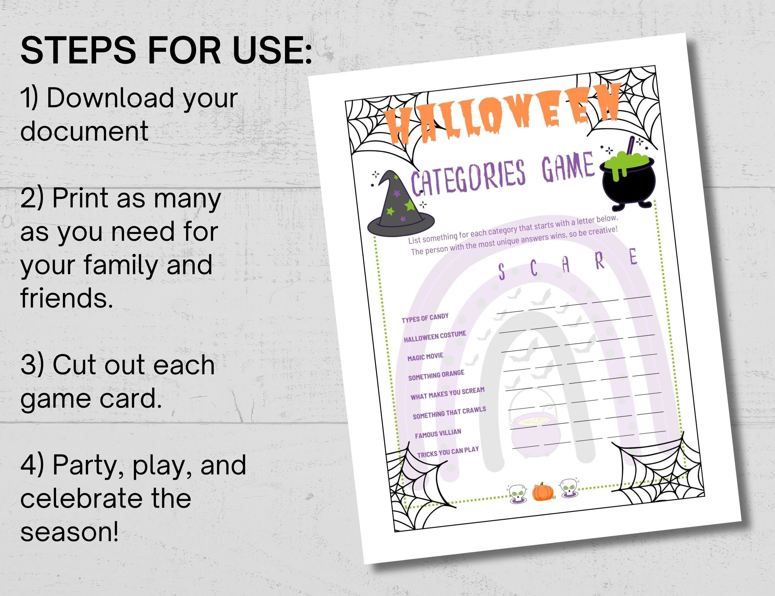 Halloween Think Fast Game Printable Categories Family Fun - Etsy