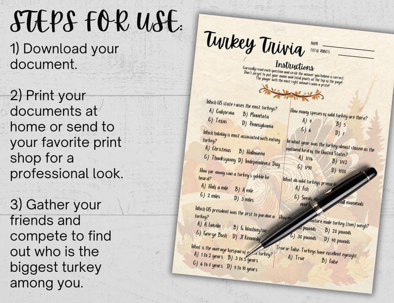 Turkey Trivia, Thanksgiving Trivia Game for Family, Friends, Kids, and ...