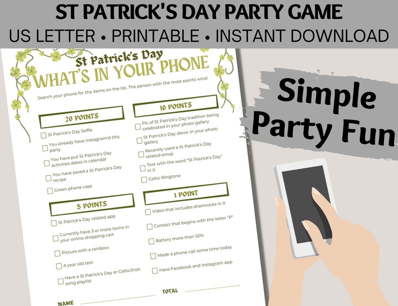 Printable St Patrick's Day What's in Your Phone Party Game, St Patty's ...