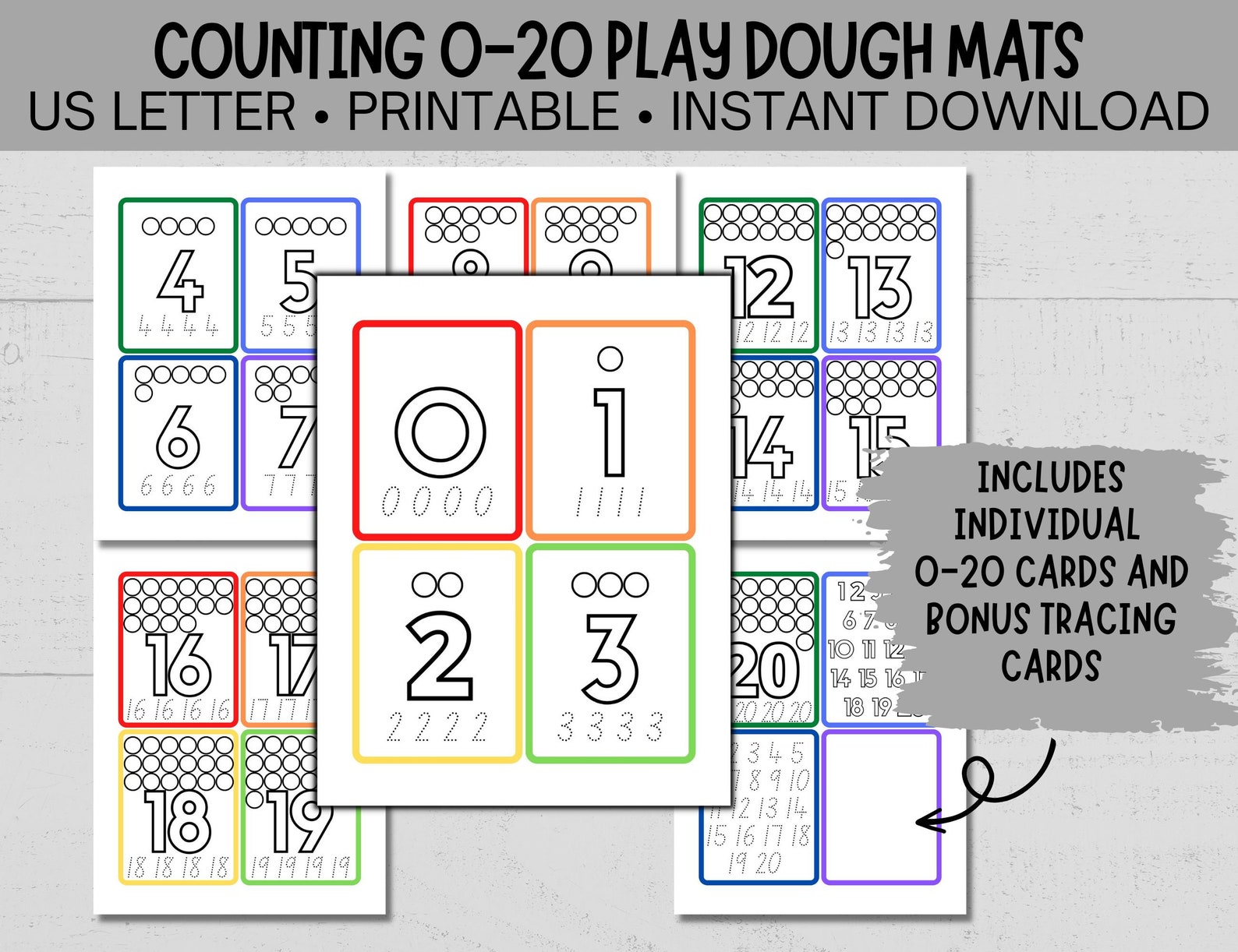Printable Counting 0-20 Play Dough Mats, Dry Erase Number Practice ...