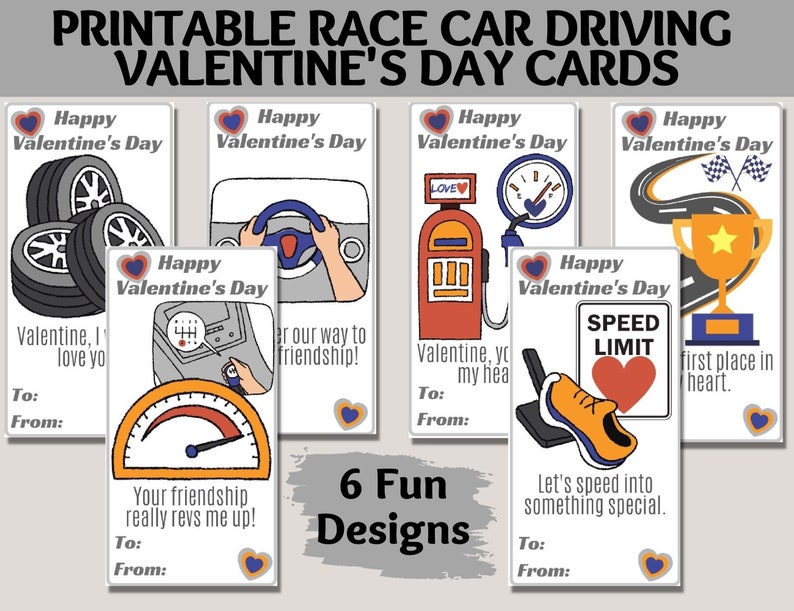 Printable Race Car Valentine's Day Cards for Car Loving - Etsy