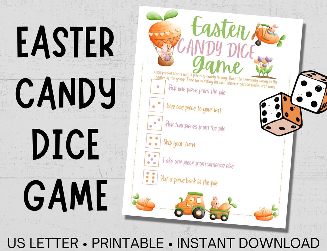 Printable Easter Candy Dice Game, Easter Party Game for Kids and Adults ...