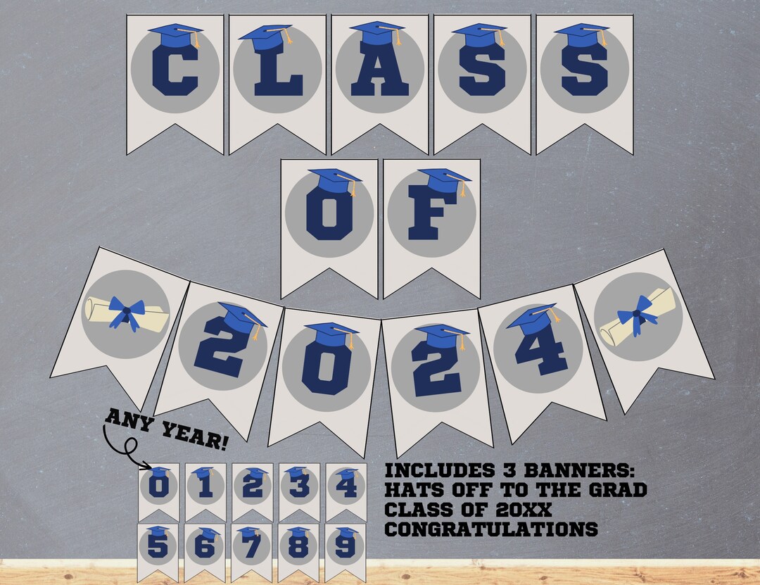 Printable Graduation Banner, Congratulations Class of 2024 Pennant ...