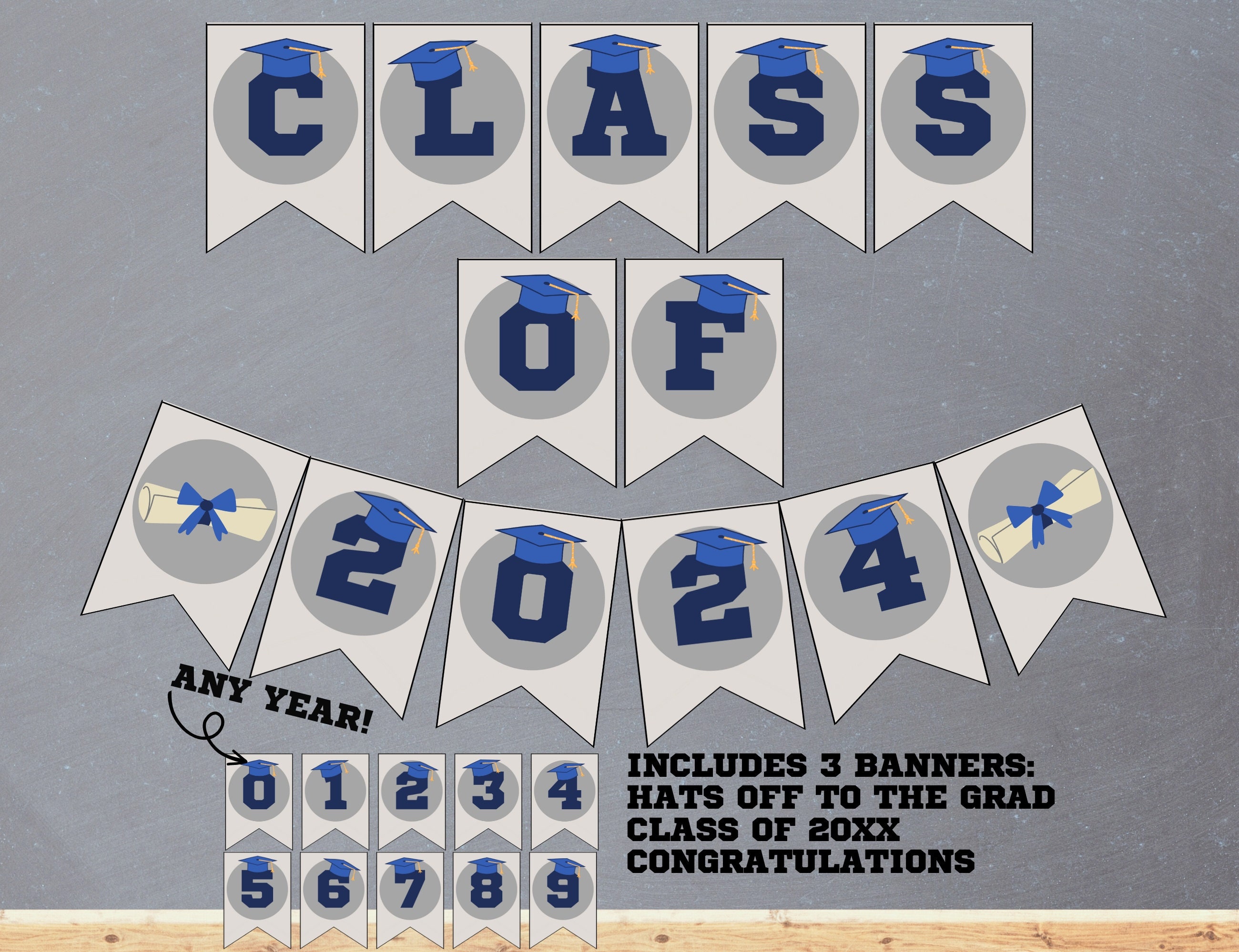 Printable Graduation Banner, Congratulations Class of 2024 Pennant ...