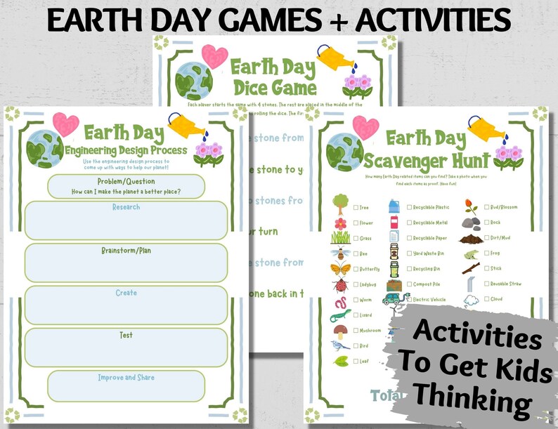Printable Earth Day Games and Activities Bundle for Kids, Educational ...