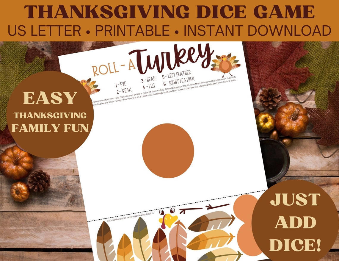 Printable Roll A Turkey Game Thanksgiving Dice Game Roll A - Etsy