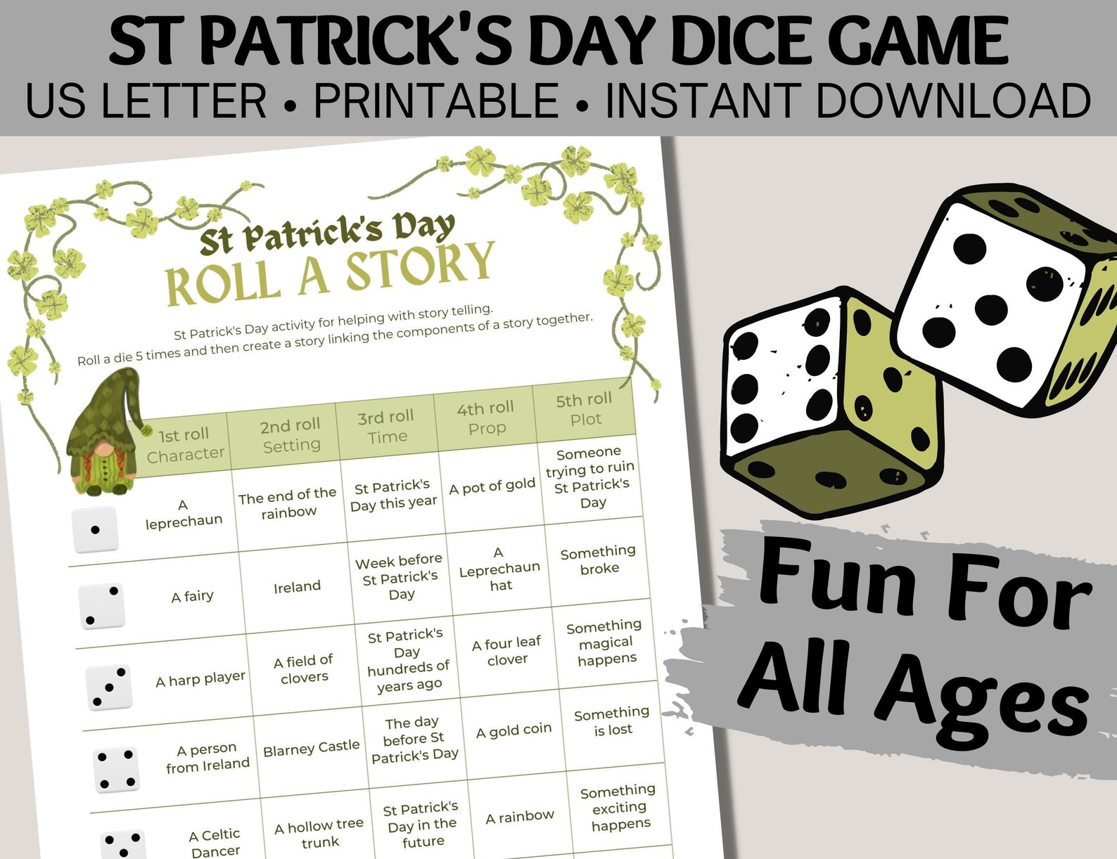 St Patrick's Day Roll A Story Dice Game, Printable Creative Story ...