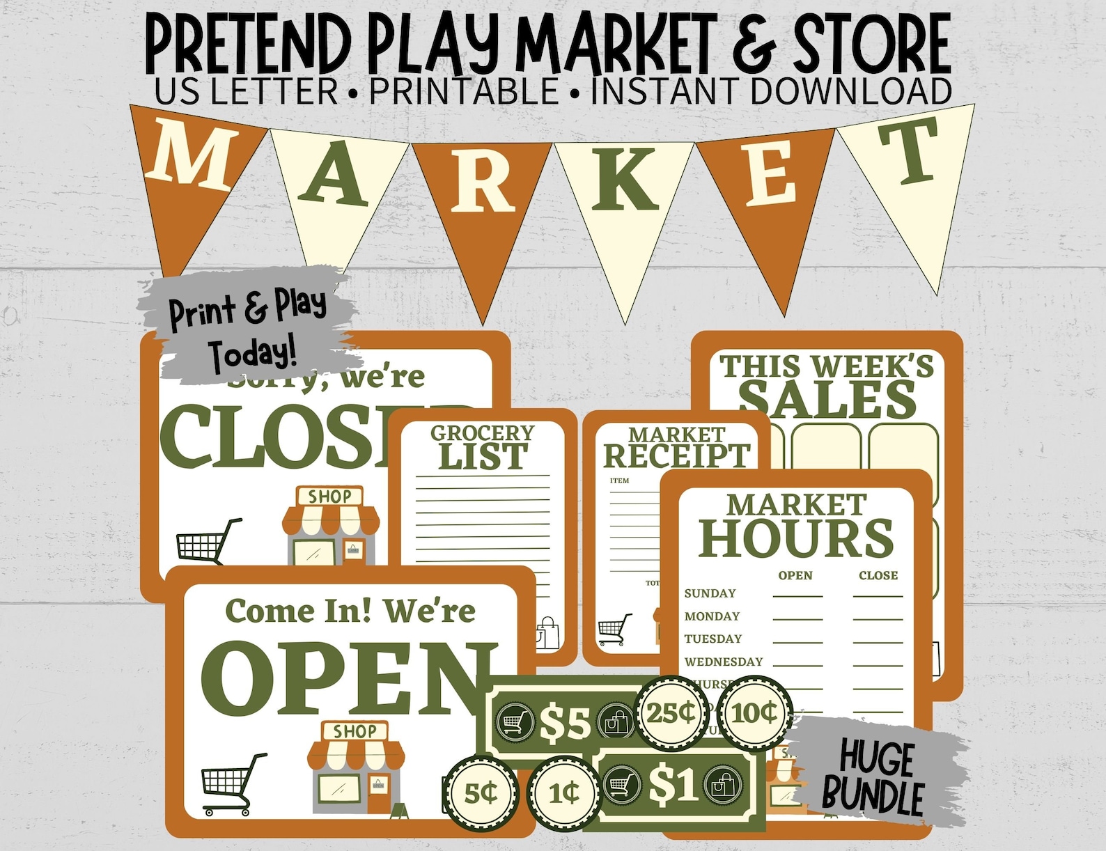 Pretend Play Grocery Market Printable Bundle, Grocery Store Dramatic ...