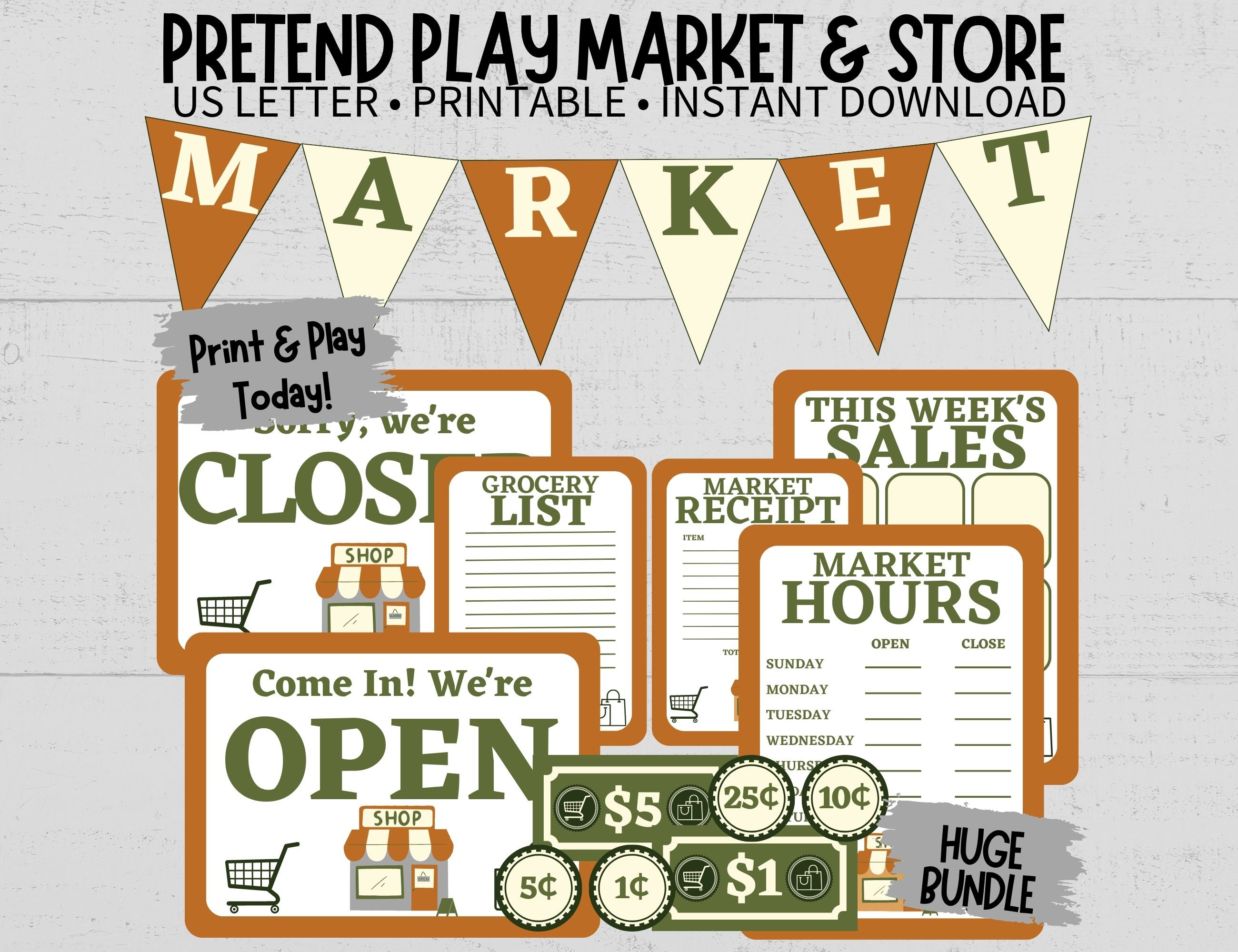 Pretend Play Grocery Market Printable Bundle, Grocery Store Dramatic ...