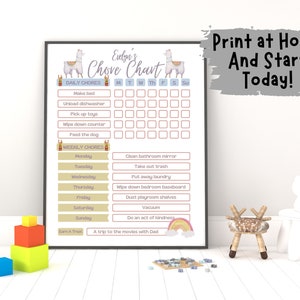 Editable Boho Llama Rainbow Chore Chart for Kids, Printable & Fillable ...