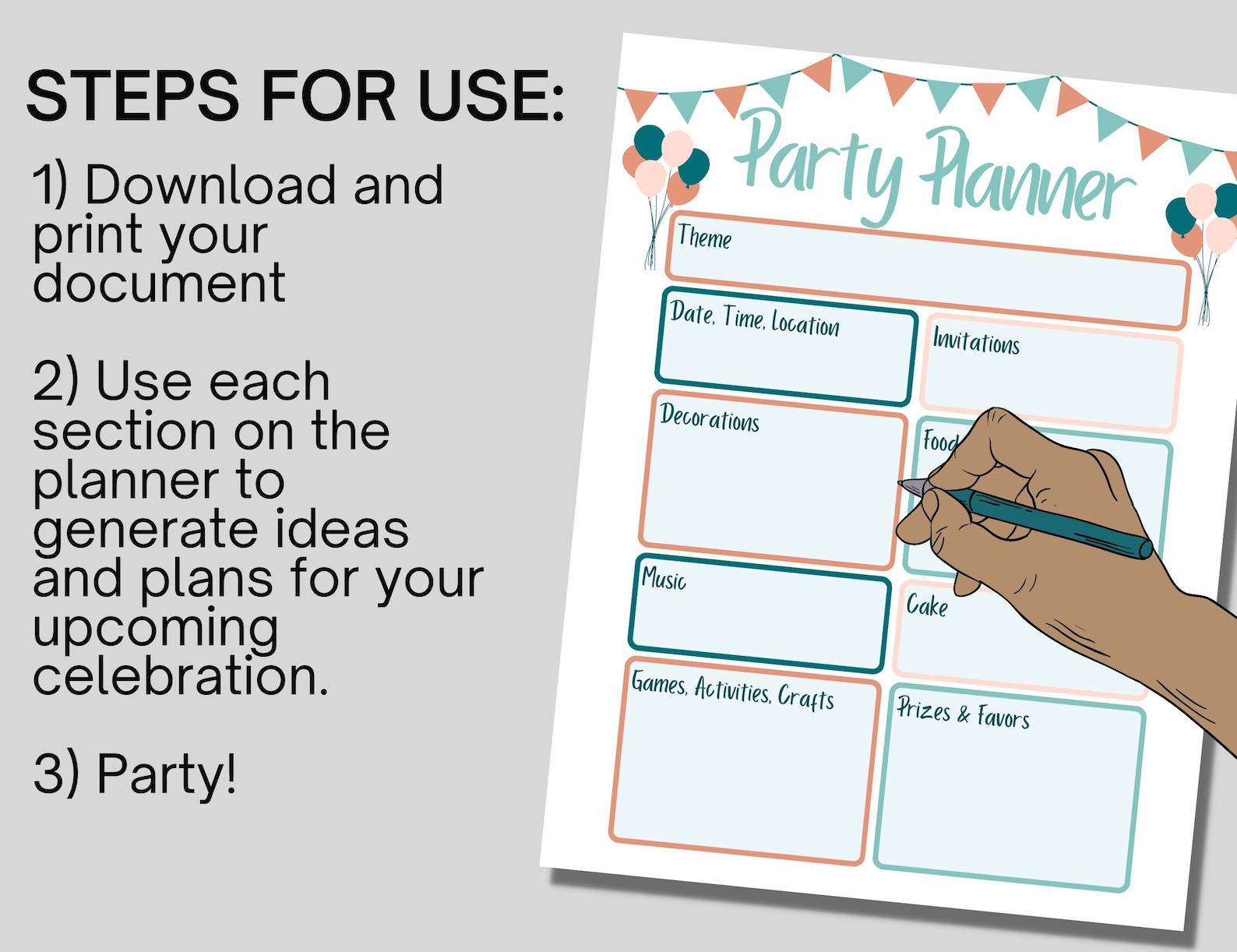 Simple Party Planner Worksheet, Printable Birthday Planner, Event ...