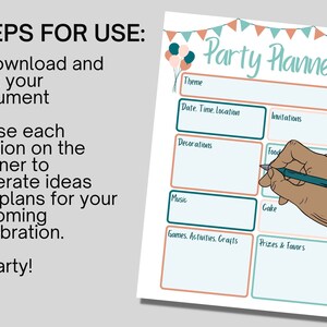 Simple Party Planner Worksheet, Printable Birthday Planner, Event ...