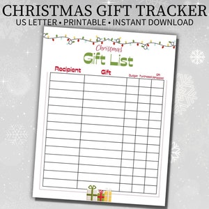 Printable Christmas Gift Tracker, Holiday Gift List, Gift Log, Gift ...