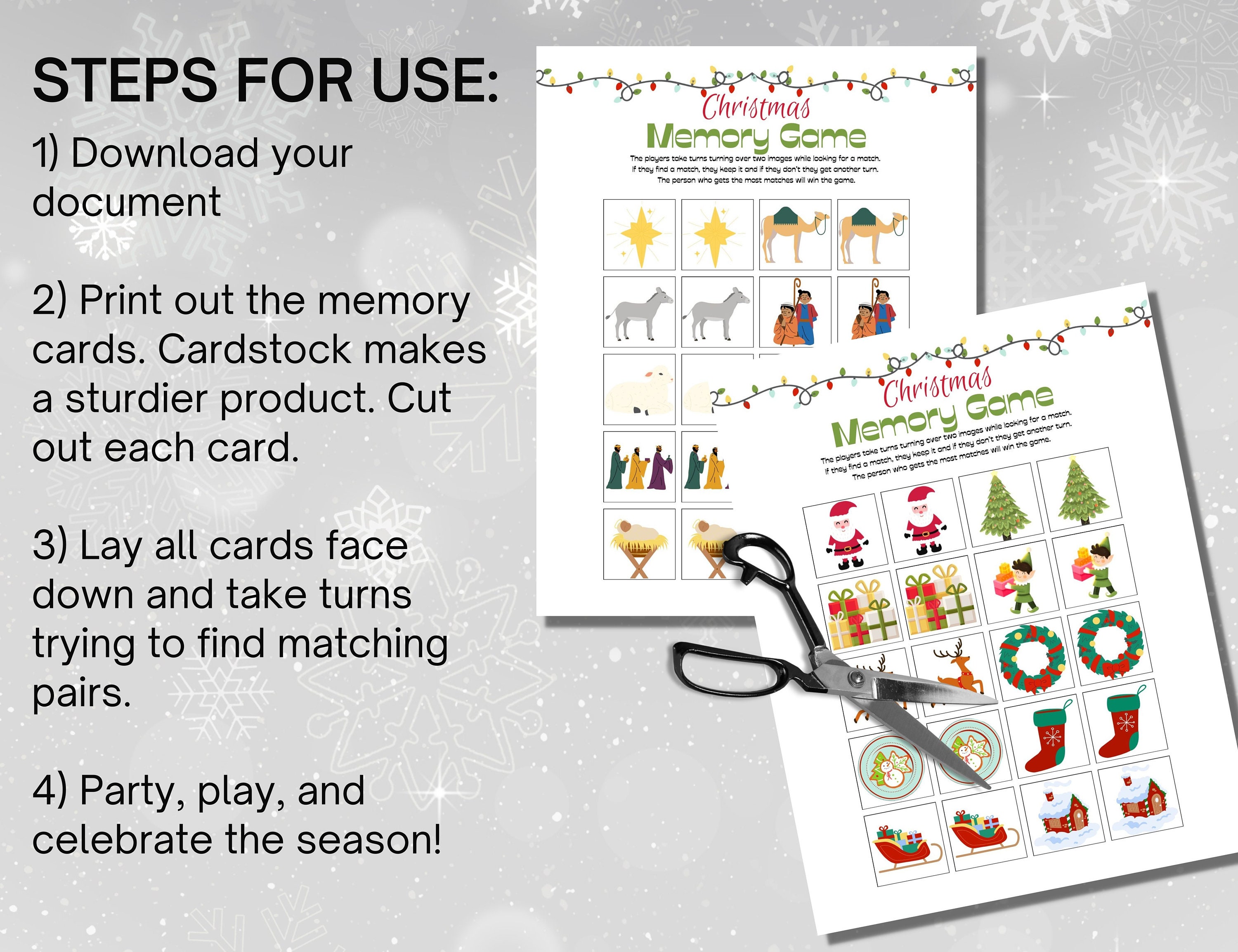 Christmas Memory Game, Printable Holiday Matching Card Game, Christmas ...