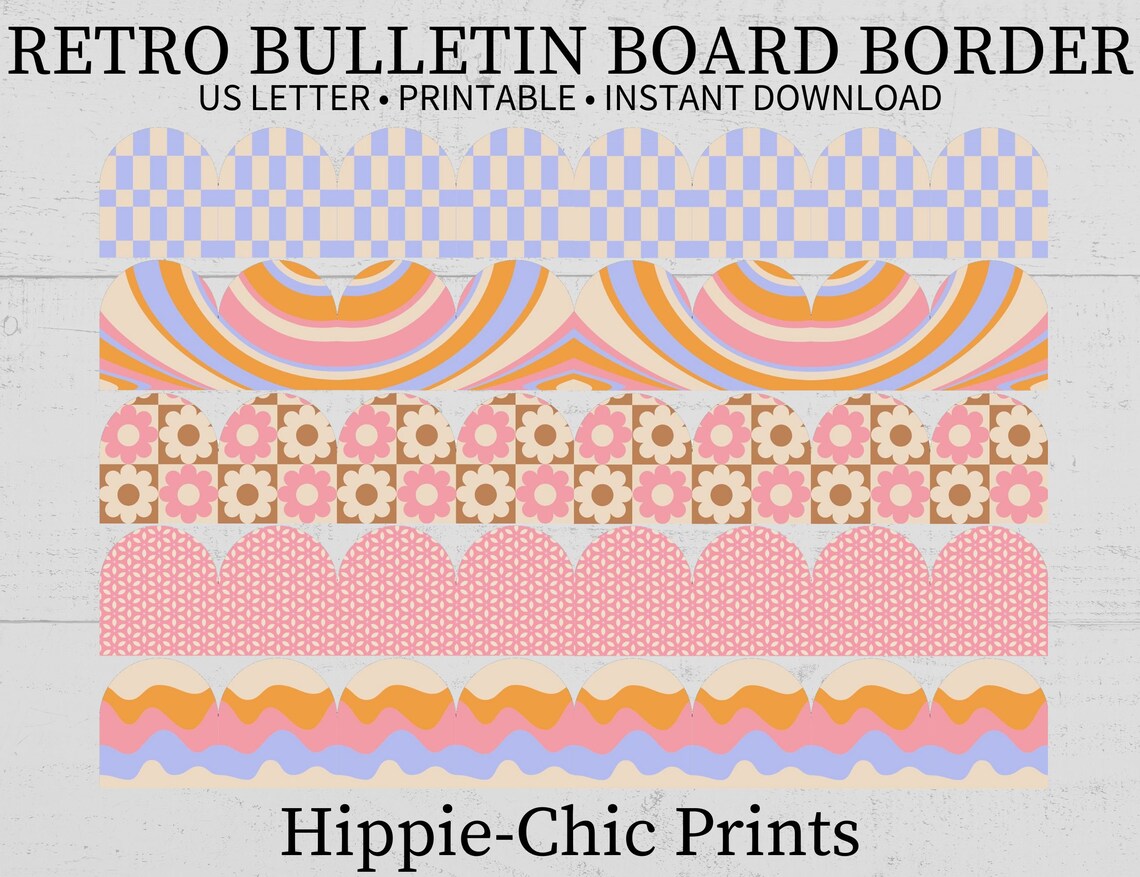 Groovy Classroom Bulletin Board Border Kit, Printable Retro Hippie-chic ...