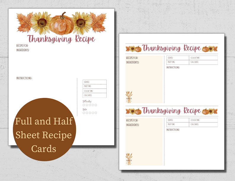 Printable Recipe Planner Book, Thanksgiving Recipe Cards, Thanksgiving ...