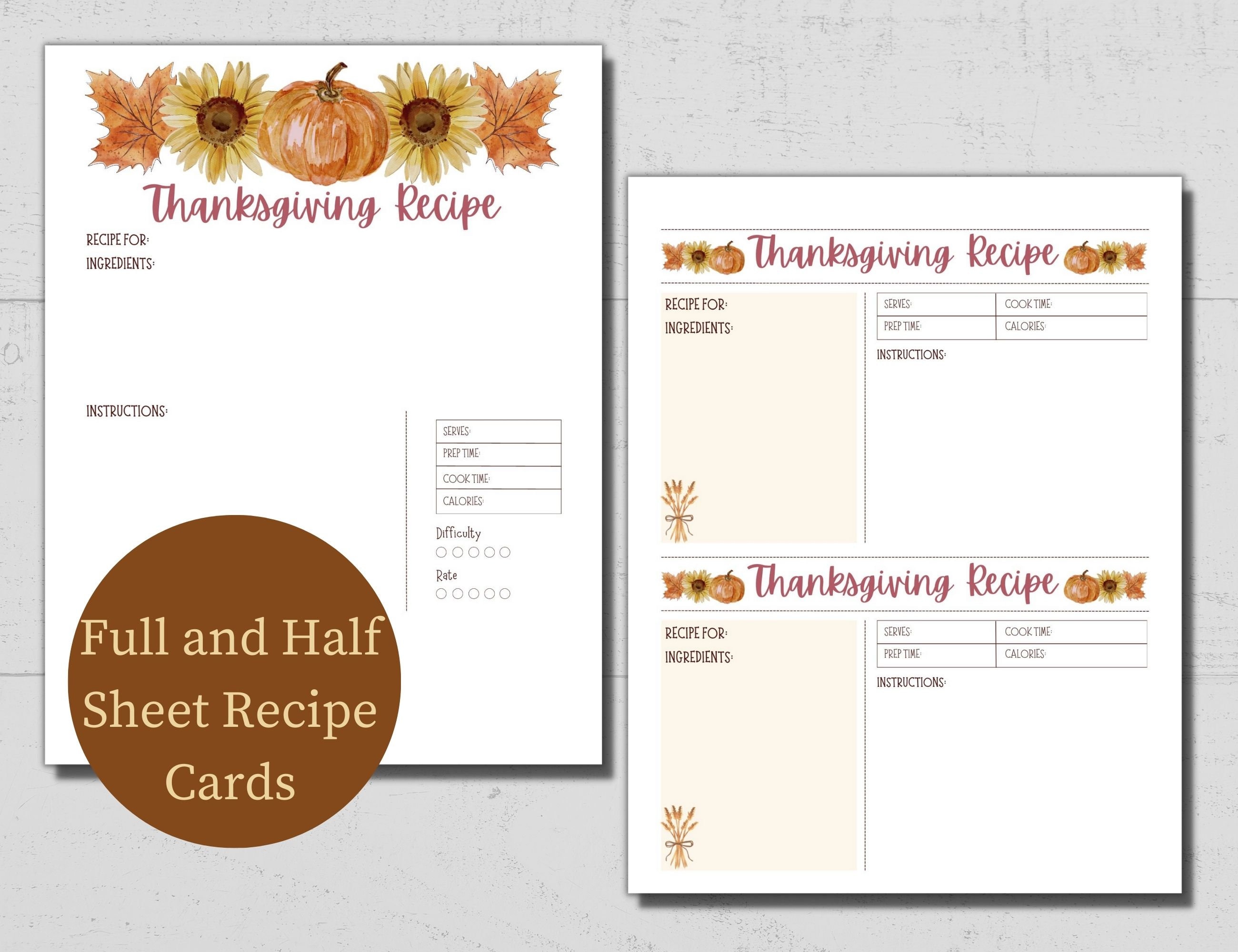 Printable Recipe Planner Book, Thanksgiving Recipe Cards, Thanksgiving ...