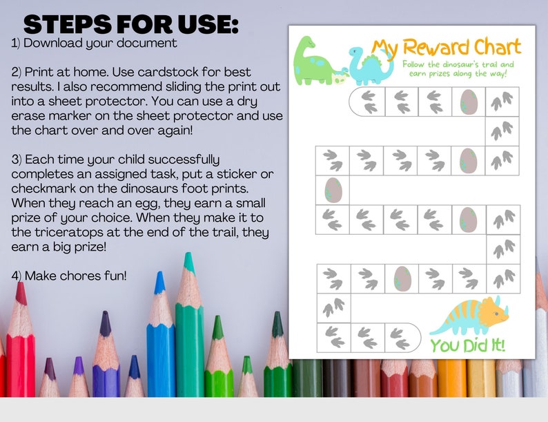 Printable Dinosaur Rewards Chart for Kid's Behavior Routine and Chores ...