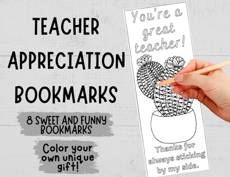 Teacher Appreciation Bookmarks, Printable DIY Gift for Teacher, Color ...