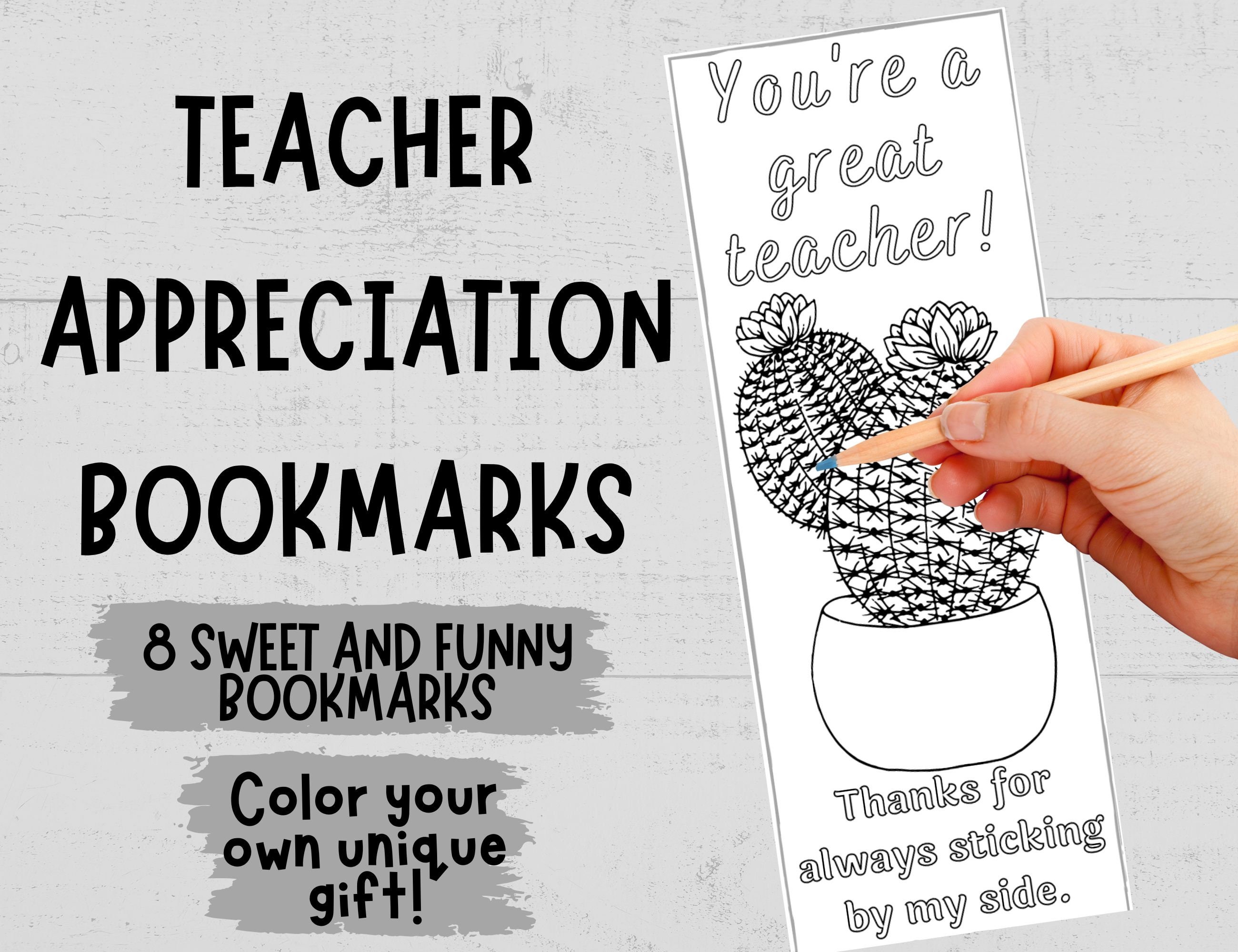 Teacher Appreciation Bookmarks, Printable DIY Gift for Teacher, Color ...