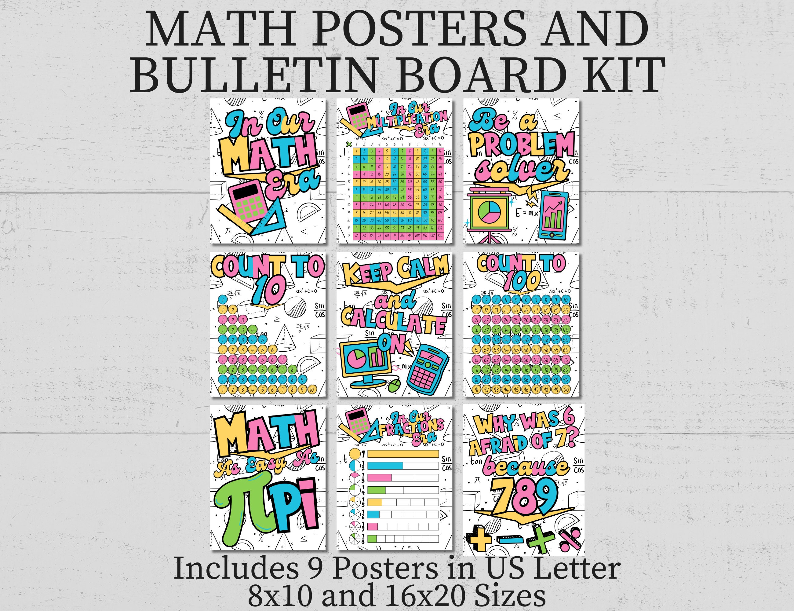 Math Classroom Bulletin Board Border Kit, Printable Retro Math ...