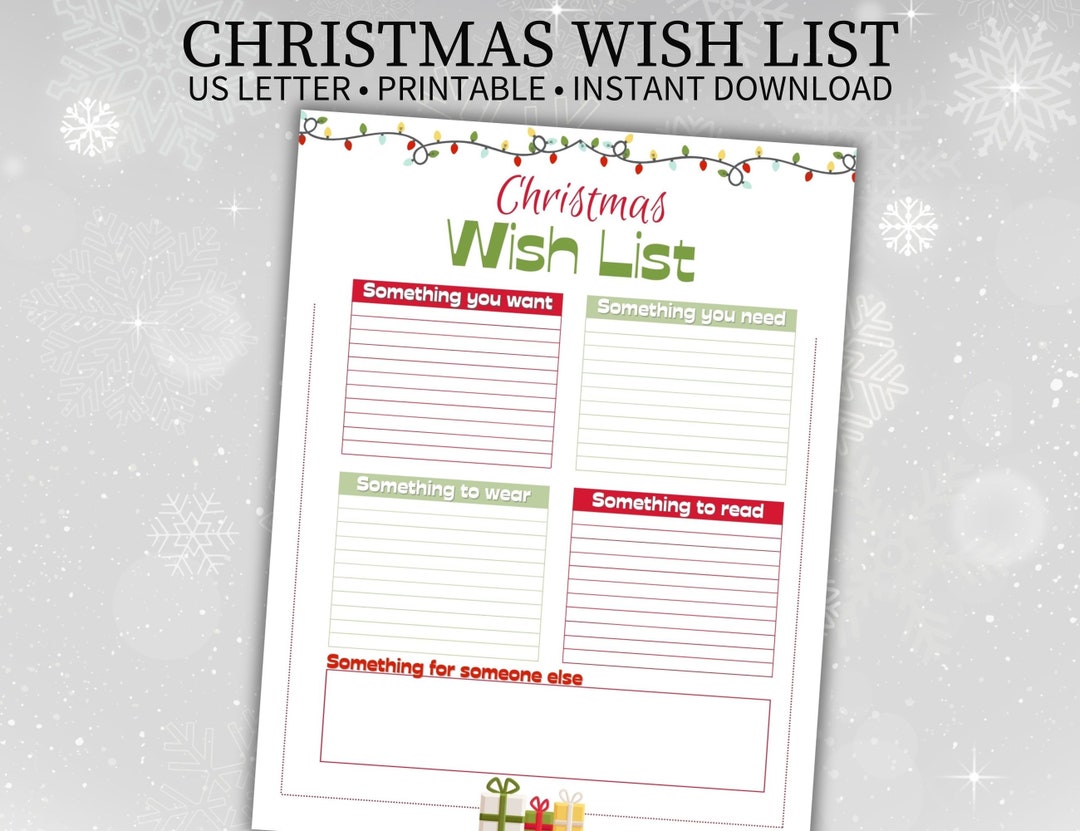 Printable Christmas Wish List, Holiday Gift List and Planner for Adults ...