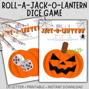 Printable Halloween Roll A Jack-o-lantern Dice Game, Roll A Pumpkin ...