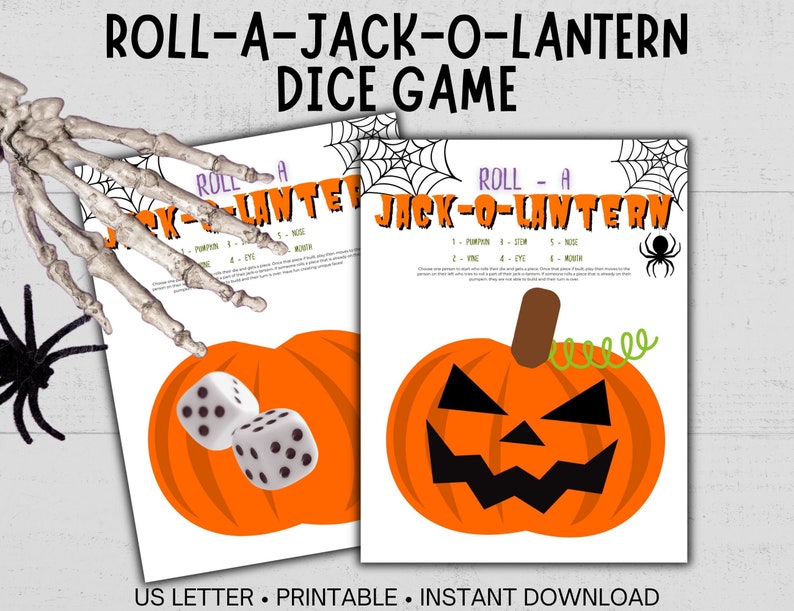 Printable Halloween Roll A Jack-o-lantern Dice Game, Roll A Pumpkin ...